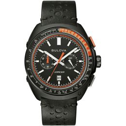 Bulova Herren Chronograph "Racer", schwarz, Armbanduhren, Armbanduhr, Quarzuhr, Herrenuhr, Saphirglas, Lederarmband