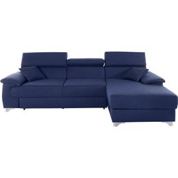 Ecksofa DOMO collection, B:271cm H:78cm T:167cm, blau, Zierkissen: Entsprechend jeweiligem Bezug.;Struktur (100% Polyester);Struktur fein (100%