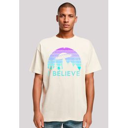 F4NT4STIC Damen T-Shirt "I BELIEVE UFO Alien Raumschiff Retro", beige, Gr. XS, Obermaterial: 100% Baumwolle, Shirts, Premium Qualit&auml;t