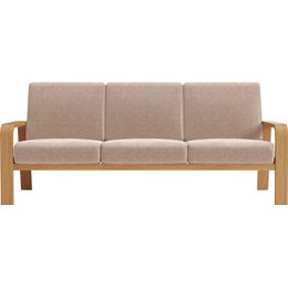 Sit & More 3-Sitzer SIT & MORE, B:200cm H:91cm T:93cm, beige, 100% Polyester, Sofas, "Kolding", Armlehnen aus eichefarbigem Buchenholz, verschiedene Bezüge und