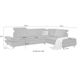 Ecksofa W.Schillig, B:296cm H:84cm T:242cm, grau, Longlife Xtra-Leder Z73: Naturwalkleder der Luxusklasse aus den erlesensten Rohhäuten. Hautstärke