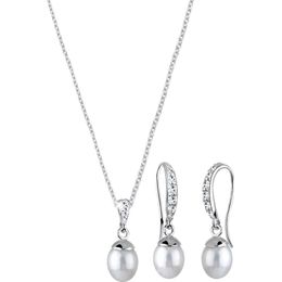 Elli Damen Ohrring und Ketten Set "Multipack Schmuck Geschenk Silber 925 Ohrringe Halskette", 45, silber, Perlen, Silber 925 (Sterlingsilber),