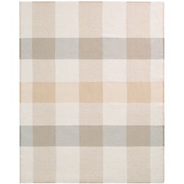 Plaid Biederlack, B:130cm L:170cm, braun, Baumwolle, Polyacryl, Polyamid, Polyester, Wolle, Wohndecken, "Plaid White Bouclé", in klassischem
