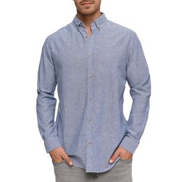 INDICODE Herren Langarmhemd "INMeis", blau, Gr. S, unifarben, Web, Obermaterial: 50% Baumwolle, 50% Leinen, Hemden
