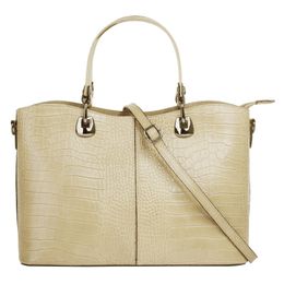 CLUTY Damen Henkeltasche, beige, Leder, Reptilienprägung, Taschen, echt Leder, Made in Italy