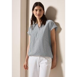 Cecil Damen Kurzarmbluse, blau, Gr. XXL, gestreift, Web, 65% Baumwolle, 35% Modal, Blusen, mit Elastiksaum