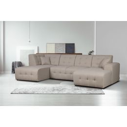 Wohnlandschaft Home Affaire, B:297cm H:85cm T:163cm, beige, 100% Polyester, Sofas, "Nosia U-Form", incl. 2 Zierkissen, mit feiner Steppung