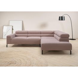 Ecksofa Places of Style, B:276cm H:71cm T:219cm, rosa, 95% Polyester, 5% Nylon, Wohnzimmer, Sofas, "Antonelli, L-Form, inkl. Kopfteilverstellung,