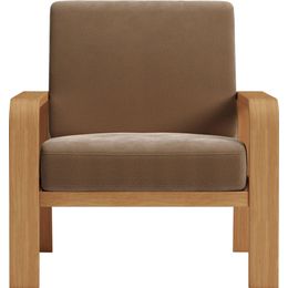 Sit & More Sessel SIT & MORE, B:79cm H:91cm T:93cm, braun, 100% Polyester, Sessel, "Kolding", Armlehnen aus eichefarbigem Buchenholz, verschiedene Bezüge und