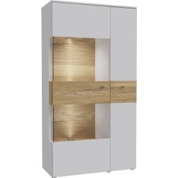 Vitrine FORTE, B:90,1cm H:168,1cm T:41,3cm, grau, Glas, Spanplatte, Schr&auml;nke, "Como", Highboard, LED Beleuchtung Einlegeb&ouml;den, Glast&uuml;re, Soft Close