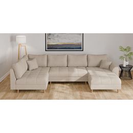 Wohnlandschaft Home Affaire, B:310cm H:81cm T:161cm, beige, 92% Polyester, 8% Nylon, Sofas, "CHARRE U-Form mit Ottomane, Maße B/T/H: 310/161/81 cm",