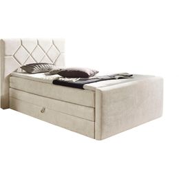 Boxspringbett Places of Style, B:110cm L:221cm, beige, Kunststoff, Massivholz, Stoff, Komplettbetten, "Atlanta", inklusive Topper und Bettkasten