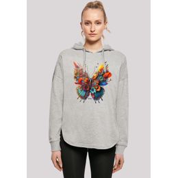 F4NT4STIC Damen Kapuzenpullover "Schmetterling Blumen Oversize Hoodie", grau, Gr. XS, Obermaterial: 100% Baumwolle, Pullover, Print