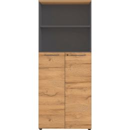 Aktenschrank Germania, B:80cm H:197cm T:40cm, grau, Spanplatte, B&uuml;ro, Schr&auml;nke, "GW-Agenda, Mehrzweckschrank, abschlie&szlig;bar", optional mit 2 offenen