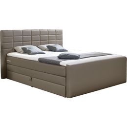 Boxspringbett Inosign, B:200cm L:210cm, grau, Kunstleder, Kunststoff, Massivholz, Komplettbetten, "Lethbridge", inkl. Bettkasten und Topper, zwei