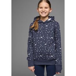 Kangaroos M&auml;dchen Kapuzensweatshirt, blau, Gr. 140, bedruckt, angeraute Sweatware, Obermaterial: 60% Baumwolle, 40% Polyester, Sweatshirts, Langarm,