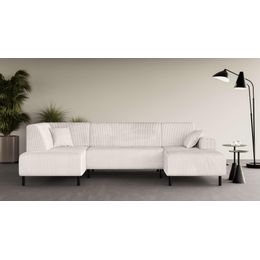 Wohnlandschaft Home Affaire, B:300cm H:81cm T:163cm, beige, 100% Polyester, Sofas, "ARROS U-Form mit Wellenunterfederung, Maße B/T/H: 300/163/81 cm",