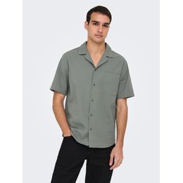 Only & Sons ONLY & SONS Herren Kurzarmhemd "ONSEYE RESORT SEERS 0009 SHIRT NOOS", grau, Gr. M, unifarben, Web, Obermaterial: 100% Baumwolle, Hemden