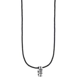 HECHTER PARIS Herren Kette mit Anhänger "Schmuck Geschenk Edelstahl Leder Halsschmuck Halskette", Edelstahl Leder, L: 50, schwarz, Edelstahl, Leder,