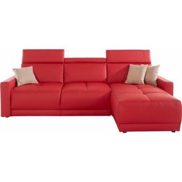 Ecksofa DOMO collection, B:262cm H:84cm T:167cm, rot, Kunstleder SOFTLUX;Struktur fein (100% Polyester);Zierkissen: Microfaser PRIMABELLE (100%