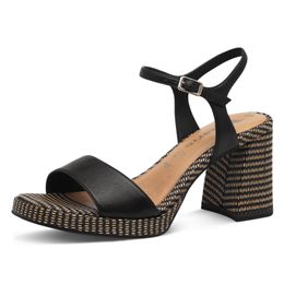 Tamaris Damen Sandalette, Gr. 37, schwarz, Lederimitat, Schuhe, Blockabsatz, Riemchensandale, auff&auml;llige Absatzgestaltung