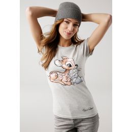 Kangaroos Damen T-Shirt, grau, Gr. 36, bedruckt, kontrastfarbene Details, meliert, Rippware, Obermaterial: 50% Baumwolle, 50% Polyester, Shirts,