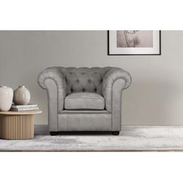 Sessel Home Affaire, B:105cm H:74cm T:89cm, grau, 100% Polyester, Sessel, "CHARENTE, Chesterfield, Wellenfederung, Ma&szlig;e B/T/H: 105/89/74 cm", mit