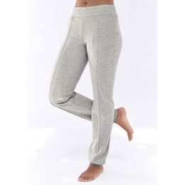 H.I.S. H.I.S Damen Relaxhose, Gr. 52, grau, angeraute Sweatware, Obermaterial: 90% Baumwolle, 10% Polyester, meliert, Hosen, mit Piping vorn, Loungeanzug