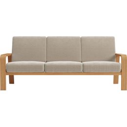 Sit & More 3-Sitzer SIT & MORE, B:200cm H:91cm T:93cm, beige, 95% Polyester, 10% Polyamid, Sofas, "Kolding", Armlehnen aus eichefarbigem Buchenholz,