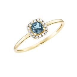 Luigi Merano Damen Fingerring "mit Edelstein & Brillanten, Gold 585", 56, SI = kleine Einschlüsse, Gelbgold 585, blau, Gelbgold 585, Fingerringe