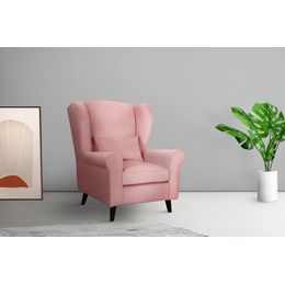 Sessel Home Affaire, B:81cm H:99cm T:87cm, rosa, 100% Polyester, Wohnzimmer, Sessel, "Ohrensessel CHISTELLE, wahlweise mit Polsterhocker", mit