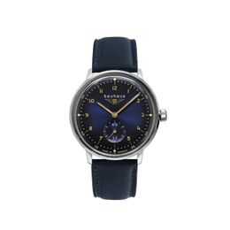 BAUHAUS Damen Quarzuhr, blau, Armbanduhren, Armbanduhr, Damenuhr, Datum, Leuchtzeiger, Lederband, Made in Germany