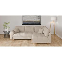 Ecksofa Home Affaire, B:231cm H:81cm T:161cm, beige, 92% Polyester, 8% Nylon, Wohnzimmer, Sofas, "CHARRE L-Form mit Ottomane, Ma&szlig;e B/T/H: 231/161/81