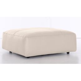 Hocker Musterring, B:120cm H:43cm T:120cm, beige, Flachgewebe VALMONT (60% Baumwolle/40% Leinen);Leder PURO, pigmentiertes Leder;Microfaser CRONA