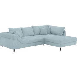 Ecksofa MR. COUCH, B:317cm H:98cm T:228cm, blau, Stripes (92% Polyester / 8% Nylon), Wohnzimmer, Sofas, "Portofino L-Form", 4 Bezugsqualit&auml;ten, 13,5