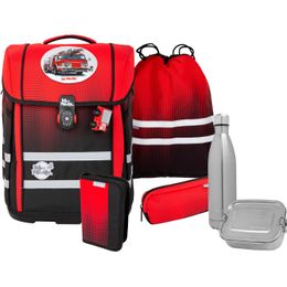 McNeill Jungen Schulranzen "Perfecto, Gradient Cranberry", rot, Polyester, Rucksäcke, inkl. Federmäppchen, Turnbeutel, Schlamperrolle & Motivmagnet