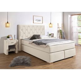 Boxspringbett Home Affaire, B:163cm L:210cm, beige, Komplettbetten, "Chalon, in verschiedenen Breiten", inkl. Topper, wahlweise in H2, H3 oder H4