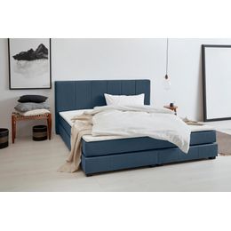 Boxspringbett OTTO products, B:210cm L:213cm, blau, Struktur fein aus 100%-recyceltem Polyester, Komplettbetten, "Peetu", Taschenfederkern-Matratze,