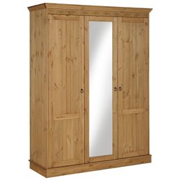 Drehtürenschrank Home Affaire, B:145cm H:187cm T:54cm, beige, Massivholz, Schränke, "Indra", aus massiver Kiefer, mit Spiegel bei der 3- und