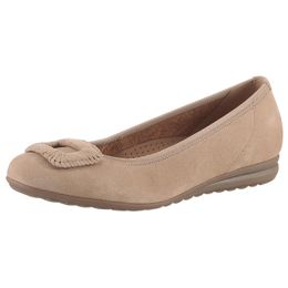Gabor Damen Ballerina "FLORENZ", Gr. 37, beige, Ziegenveloursleder, unifarben, festlich, Schuhe, Bequemschuh, Businesschuh, Elastikeinfass,