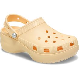 Crocs Damen Clog "Classic Platform Pearl Clog", Gr. 39, gold, Croslite , Schuhe, Plateaschuh, Sandale mit Zierperlen