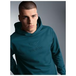 TRIGEMA Herren Kapuzensweatshirt "TRIGEMA Kapuzenpullover mit großem 3D-Motiv", blau, Gr. S, 70% Baumwolle, 30% Polyester, Sweatshirts