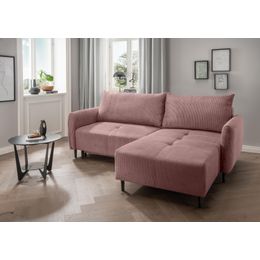 Ecksofa Inosign, B:238cm T:174cm, rosa, 100% Polyester, Wohnzimmer, Sofas, "Mara, L-Form, aktueller Cord Bezug und tolle Farben, schmale Armlehnen",