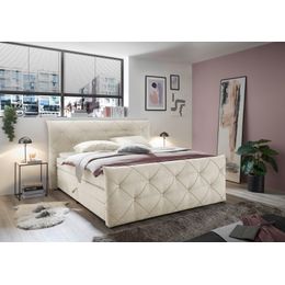 Boxspringbett, B:203cm L:231cm, beige, ED EXCITING DESIGN, 95% Polyester, 5% Polyamide, Komplettbetten, "Villano", mit Strasssteinen, Breite: 180cm,
