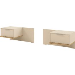 Nachtschrank Musterring, B:90cm H:43cm T:47cm, beige, Holzwerkstoff, Schränke, "Isabelle", Set bestehend aus 2 Konsolen, Unterboden in Eiche, B90 x