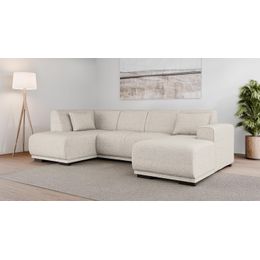 Wohnlandschaft Home Affaire, B:300cm H:85cm T:162cm, beige, 100% Polyester, Sofas, "BORNHOLM U-Form mit Recamiere rechts/links, B/T/H: 300/162/85