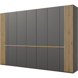 Musterring Drehtürenschrank "Isabelle", Graphit-Dekor, B/H/T: 344,2cm x 236cm x 58cm, Türen: 7 Stk. Lamellen in Bianco Eiche-Nachbildung, grau,
