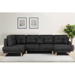 Wohnlandschaft Home Affaire, B:310cm H:90cm T:192cm, grau, 100% Polyester, Sofas, "TRIPLO U-Form wahlweise mit Schlaffunktion, B/T/H: 310/192/90 cm",