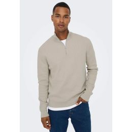 Only & Sons ONLY & SONS Herren Strickpullover "OS Knit", beige, Gr. XXL, unifarben, Strick, Obermaterial: 88% Baumwolle, 12% Nylon, Pullover