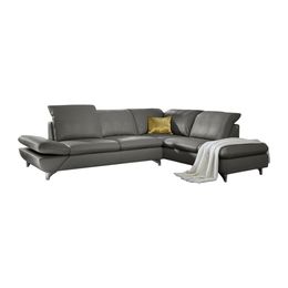 Ecksofa W.Schillig, B:296cm H:84cm T:242cm, grau, Longlife Xtra-Leder Z73: Naturwalkleder der Luxusklasse aus den erlesensten Rohhäuten. Hautstärke